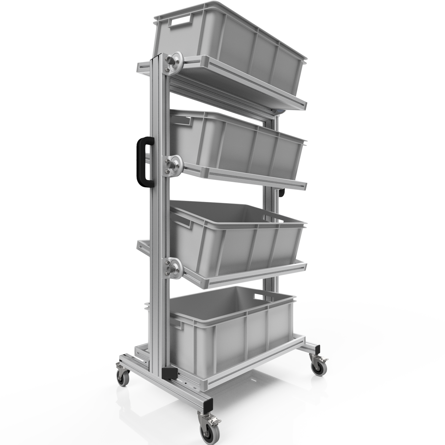 Systemwagen für Eurobehälter 60 x 40 H 134 cm neigbar | 3 x Tablar neigbar, 1 x Tablar starr ...